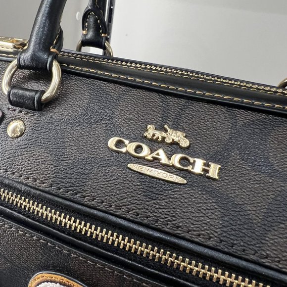 Coach | Bags | Coach Ce592 Rowan Satchel Crossbody Signature Canvas With Ski Patches Nwt | Poshmark